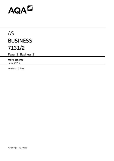 AQA AS BIOLOGY Paper Mark Scheme June Verified Browsegrades