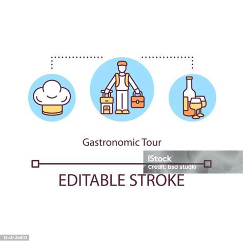 미식 투어 컨셉 아이콘 현지 전통 요리 미식가 식사를 시도하기 위해 여행하십시오 음식 투어 아이디어 얇은 라인 일러스트 벡터 절연 윤곽선 Rgb 색상 도면 편집 가능한