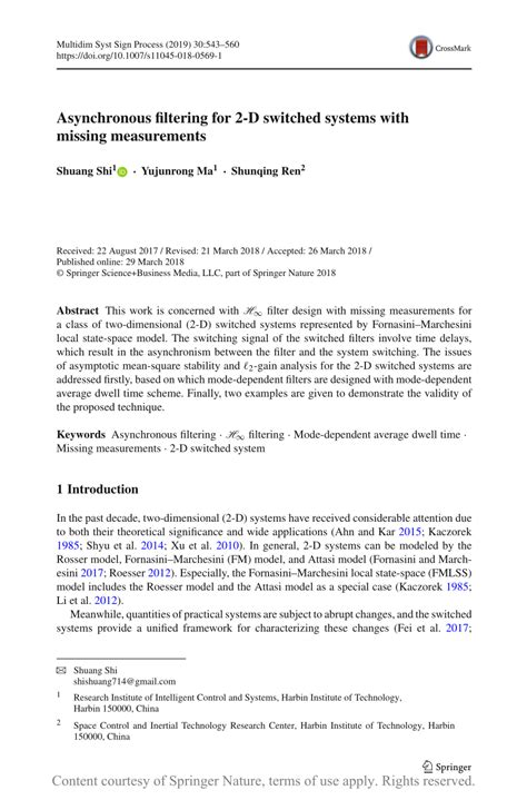 Asynchronous Filtering For D Switched Systems With Missing Measurements Request PDF
