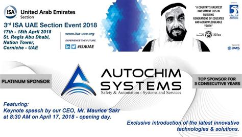 Autochim Systems On Linkedin Come And Join Us At The 3rd Isa Uae Section Event 2018 To Be Held