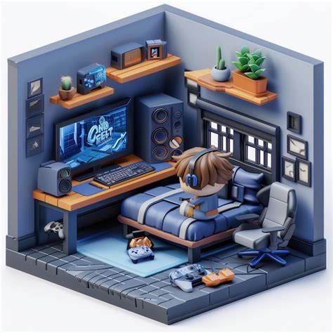 premium photo gamer room 3d isometric illustration