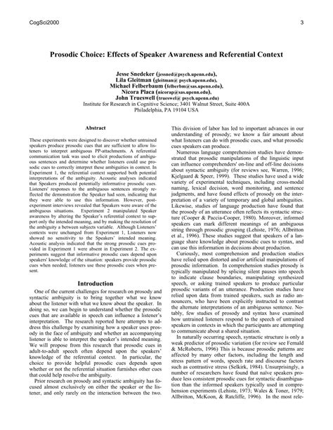 Pdf Prosodic Choice Effects Of Speaker Awareness And Referential Context