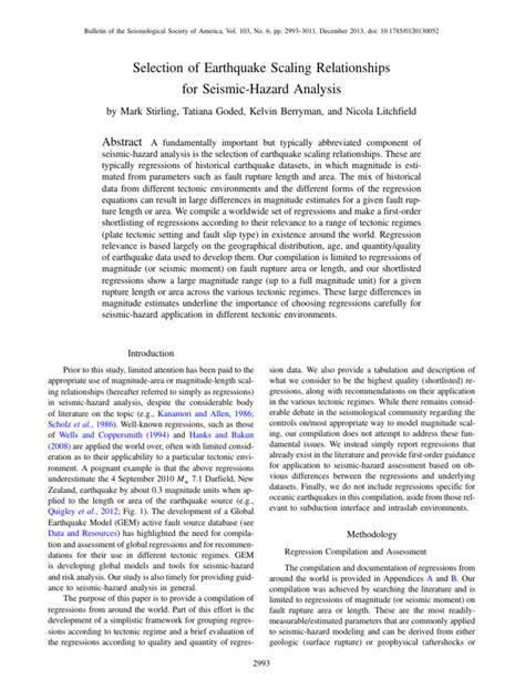 Stirling Et Al 2013 Pdf Earthquakes Moment Magnitude Scale
