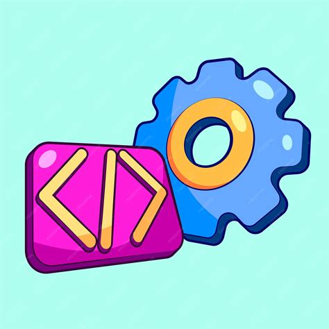 코딩 기호 벡터 일러스트와 함께 톱니바퀴 프리미엄 벡터