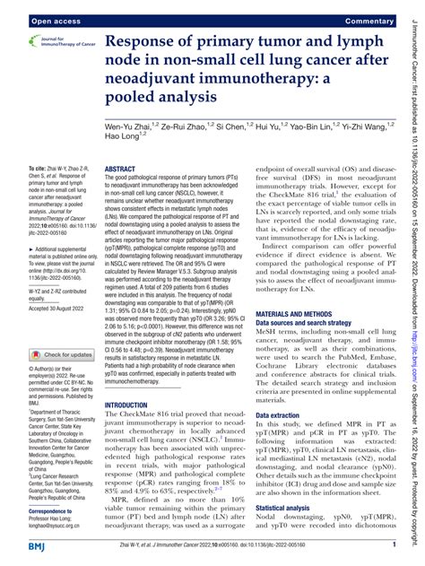 Pdf Response Of Primary Tumor And Lymph Node In Non Small Cell Lung