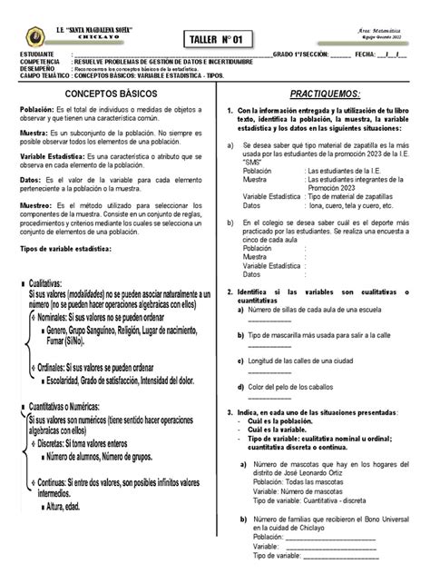Conceptos Básicos De Estadística Identificando Variables Y Tipos De Datos Pdf Estadísticas