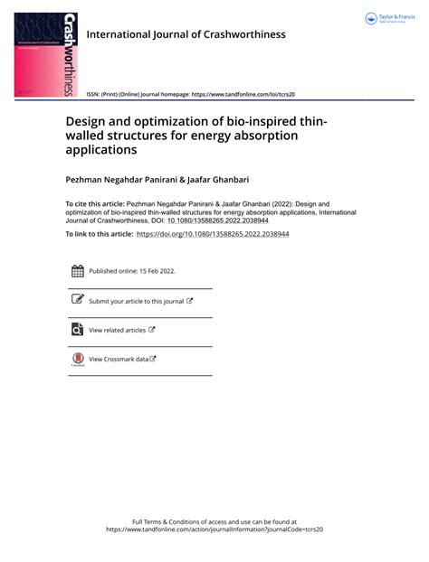 Pdf Design And Optimization Of Bio Inspired Thin Walled Structures For Energy Absorption