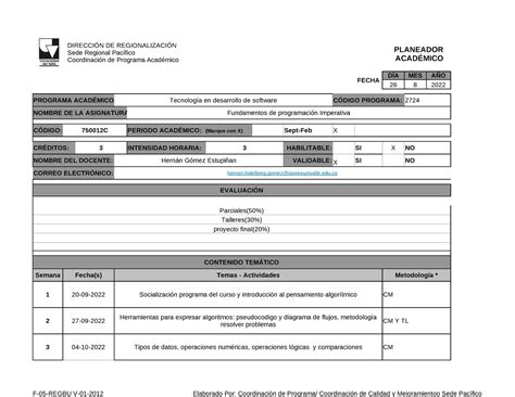 Fundamentos De Programacion Imperativa F 05 Regbu V 01 2012 Elaborado