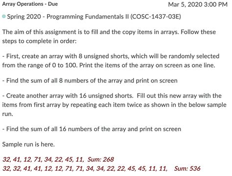 Solved Array Operations Due Mar PM Spring Chegg Com