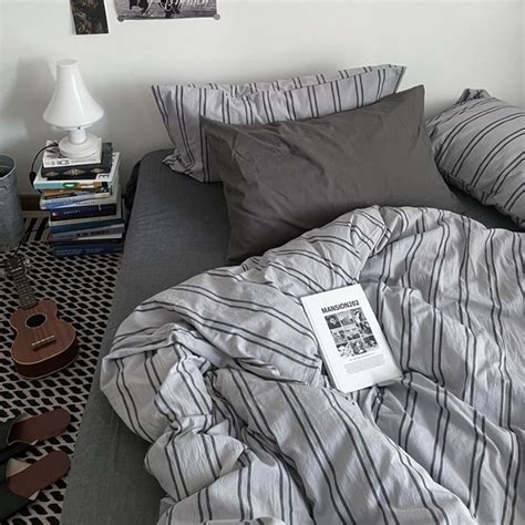 이불 그레이 배색 스트라이프 이불커버세트 오늘의집 쇼핑