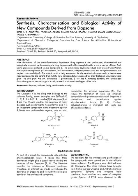 Pdf Synthesis Characterization And Biological Activity Of New