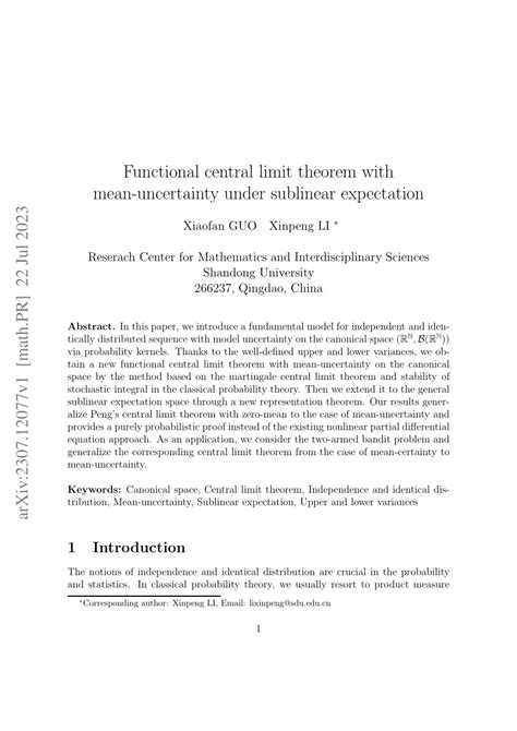 PDF Functional Central Limit Theorem With Mean Uncertainty Under Sublinear Expectation