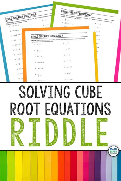 Cube Root Equations Riddle Activity Algebra Resources Equations
