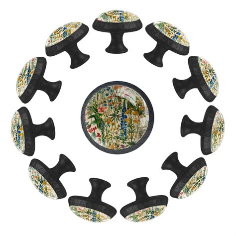 Seamless Botanical Pattern 35mm Round Glass Cabinet Knobs Kitchen
