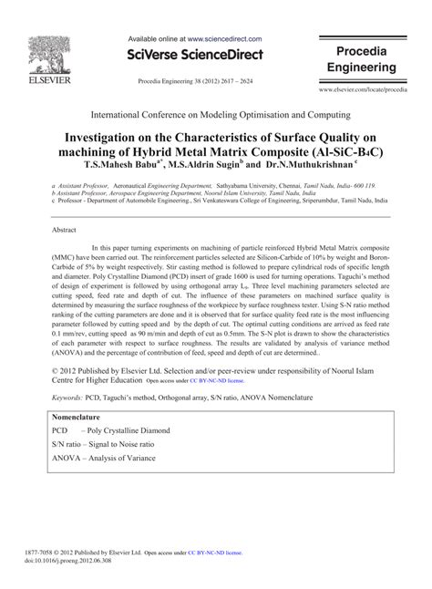 Pdf Investigation On The Characteristics Of Surface Quality On Machining Of Hybrid Metal
