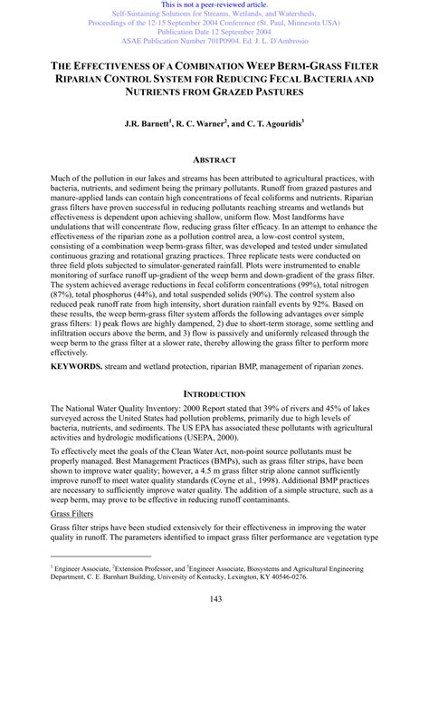 Pdf The Effectiveness Of A Combination Weep Berm Grass Filter