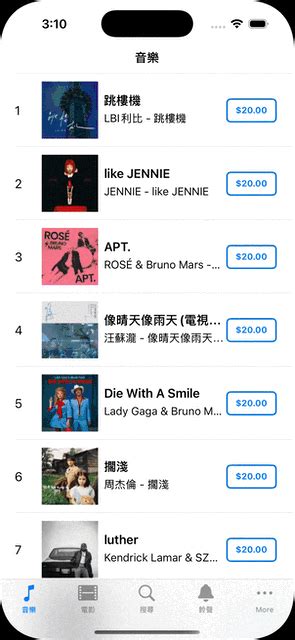 hw13 實作 table view — 模仿 itunesmusic table 彼得潘的 swift ios flutter