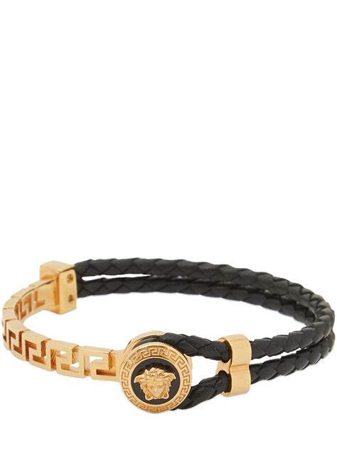 Versace Greek Motif And Leather Bracelet Versace