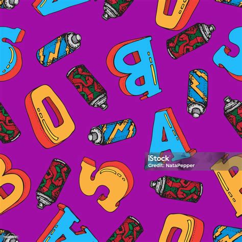 낙서 스프레이 수 벡터 낙서 완벽 한 패턴입니다 탱크의에 어로 졸 페인트 3d 문자 손으로 그린 그림 포스터 T셔츠 섬유 거리