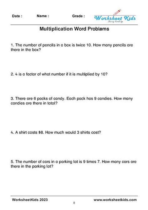 Multiplication Word Problems Worksheets For Grades 3 To 5 Free