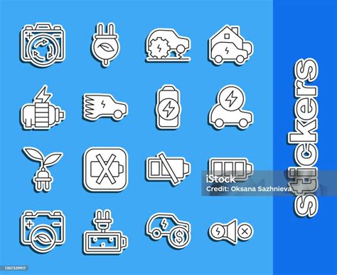 재활용 기호와 아이콘 라인 전기 모터 배터리 충전 자동차 서비스 설정합니다 벡터 가득 찬에 대한 스톡 벡터 아트 및 기타 이미지 가득 찬 계기판 측정기 교통수단