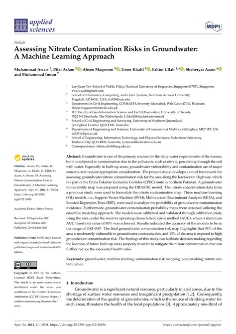 Pdf Assessing Nitrate Contamination Risks In Groundwater A Machine Learning Approach