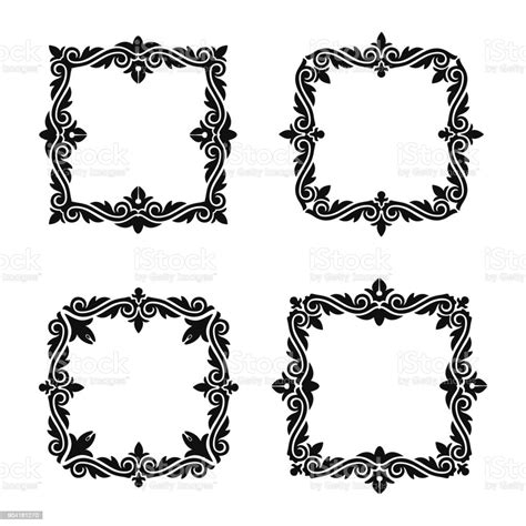 디자인에 대 한 벡터 클래식 프레임의 집합입니다 일러스트 레이 션에 대 한 그래픽 흑인과 백인 요소의 컬렉션 가구에 대한 스톡 벡터 아트 및 기타 이미지 Istock