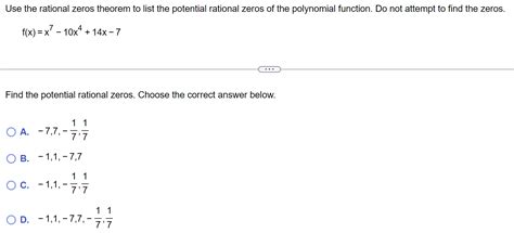 Solved Use The Rational Zeros Theorem To List The Potential