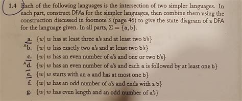 Solved Each Of The Following Languages Is The Intersection
