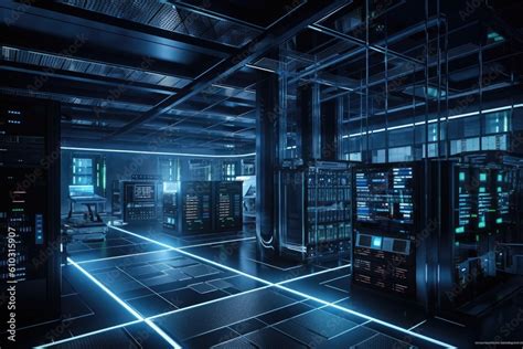 Working Data Center Full Of Rack Servers And Supercomputers Modern Telecommunications