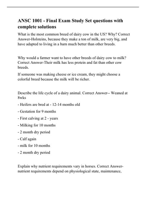 ANSC 1001 Final Exam Study Set Questions With Complete Solutions ANSC 1001 Stuvia US