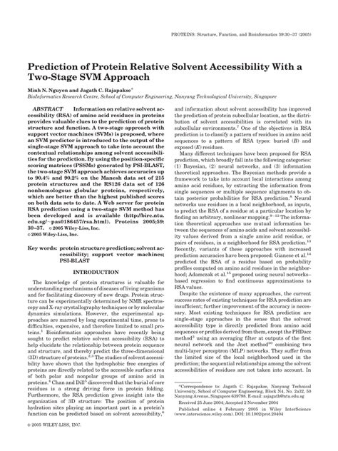 Pdf Prediction Of Protein Relative Solvent Accessibility With A Two