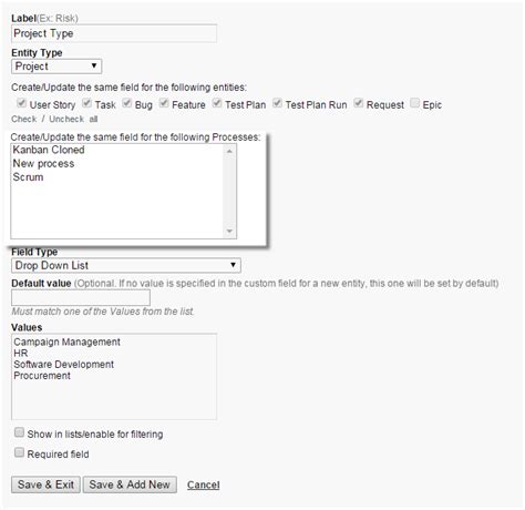 custom fields targetprocess enterprise agility solution