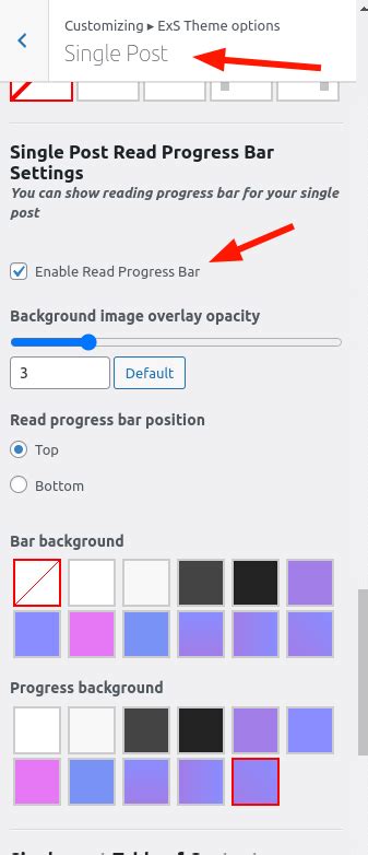 wordpress reading progress bar is built in in the exs theme smallest