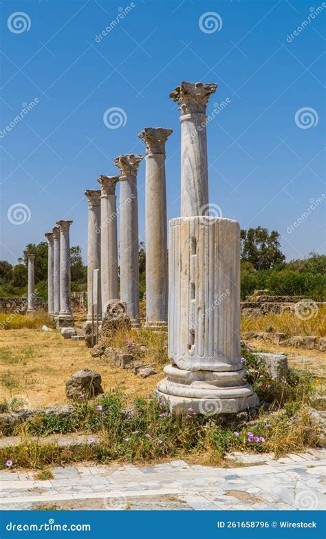 Antique Greek Columns In Salamis Ruin Park Northern Cyprus Editorial
