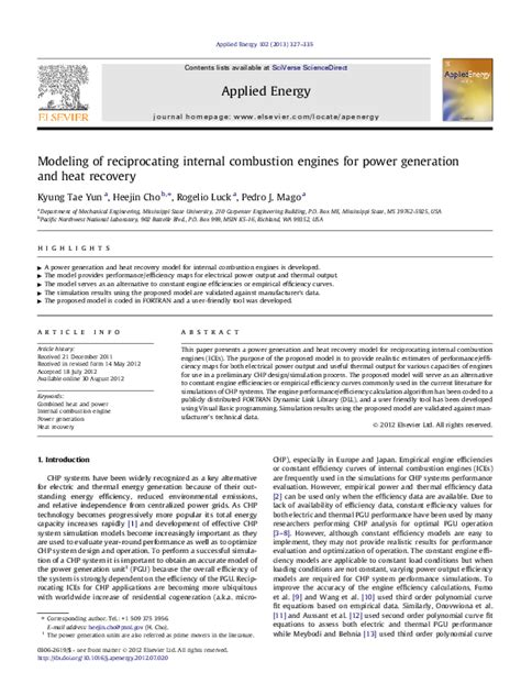 Pdf Modeling Of Reciprocating Internal Combustion Engines For Power