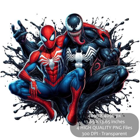 4 Spiderman And Venom Splash And Watercolor Clipart Sublimation Png Files