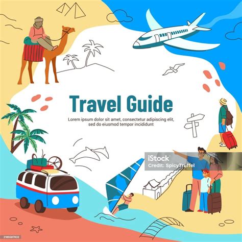 여름 여행 관광 가이드 여행 가방과 카메라가 있는 가족 이집트의 가을 여행 비행기 비행 자동차 밴 사람들 휴가 관광 및 관광 벡터 일러스트 레이 션 가을에 대한 스톡 벡터