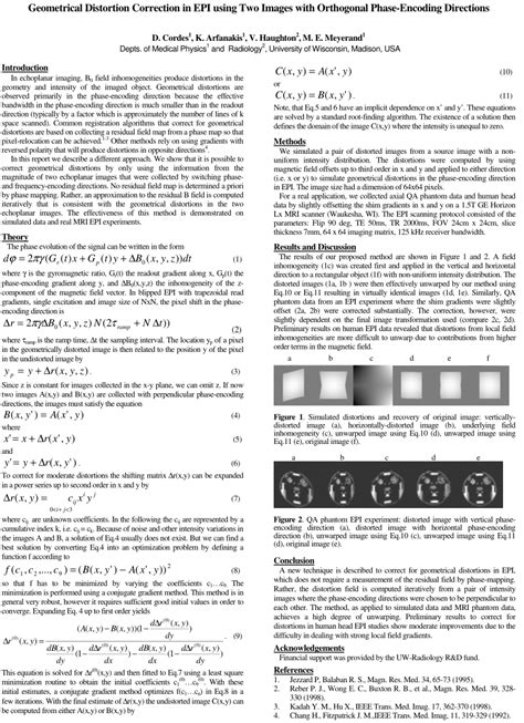 Pdf Geometrical Distortion Correction In Epi Using Two Images With Orthogonal Phase Encoding