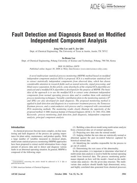 pdf fault detection and diagnosis based on modified independent