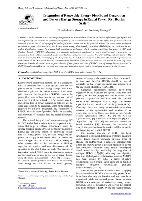 Pdf Integration Of Renewable Energy Distributed Generation And Battery Energy Storage In
