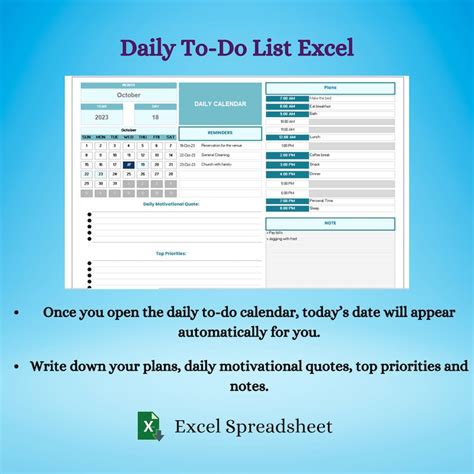 Daily To Do List Excel Daily Planner Spreadsheet Daily Calendar Template Task Tracker