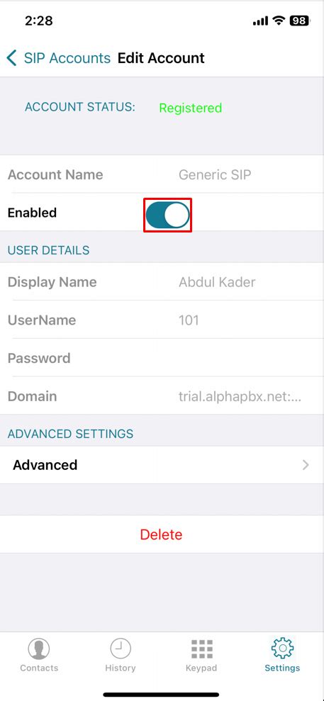 How To Set Up PBX Service Extension Using SessionTalk Softphone For IPhone Alpha PBX