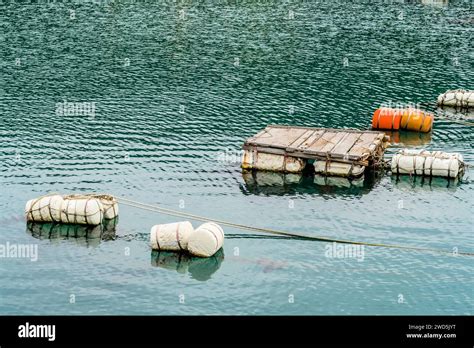 Styrofoam Floats And Wooden Dock Floating In Water South Korea Stock Photo Alamy