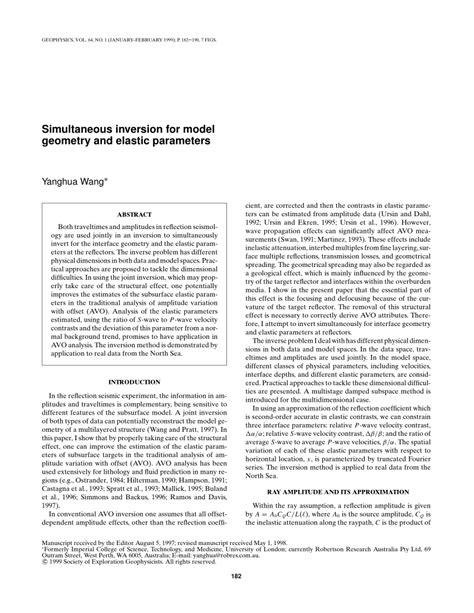 pdf simultaneous inversion for model geometry and elastic parameters