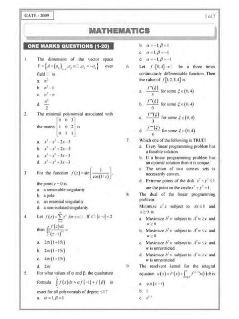 Gate Mathematics 2009 Pdf