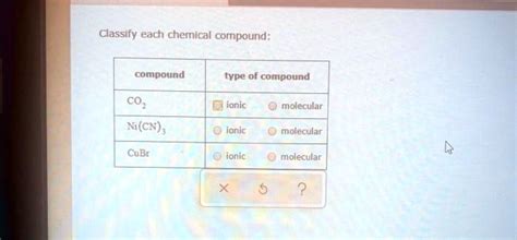 solved classify each chemical compound comnound tvpe of compound co