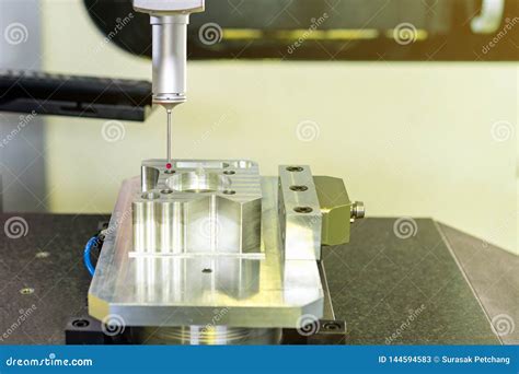Close Up Head Probe Touch With Work Piece Of Automatic Coordinate Measurement Machine Cmm For