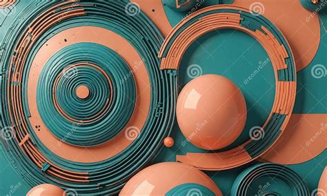 3d Complex Arrangement Overlapping Circles And Spheres In Shades Blue And Orange With Central