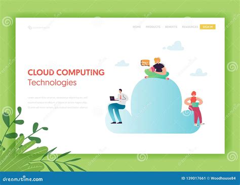 Cloud Data Storage Technologies Landing Page Template Cloud Computing Concept With People